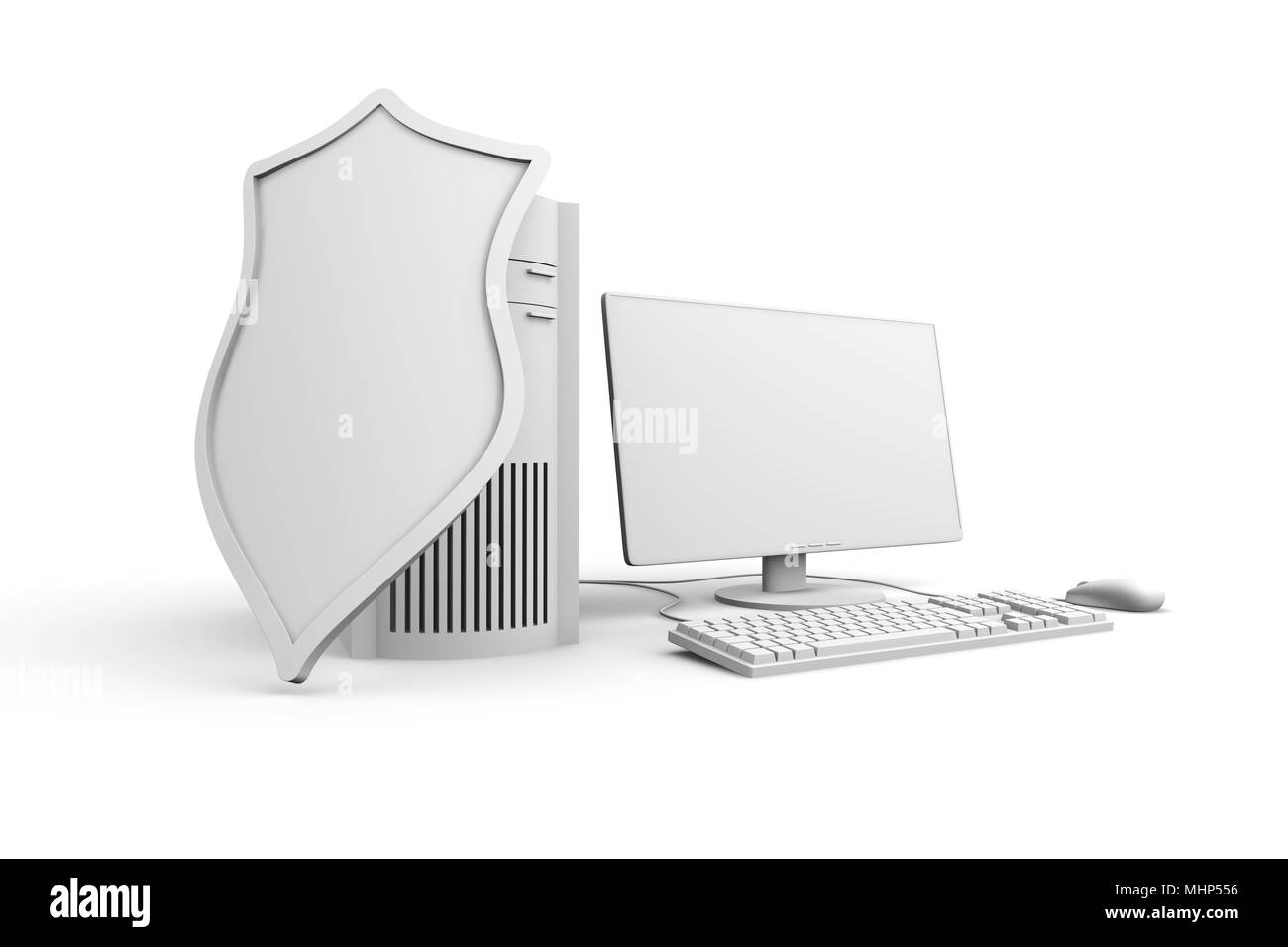 3D rendered Illustration of a shielded and protected desktop computer ...
