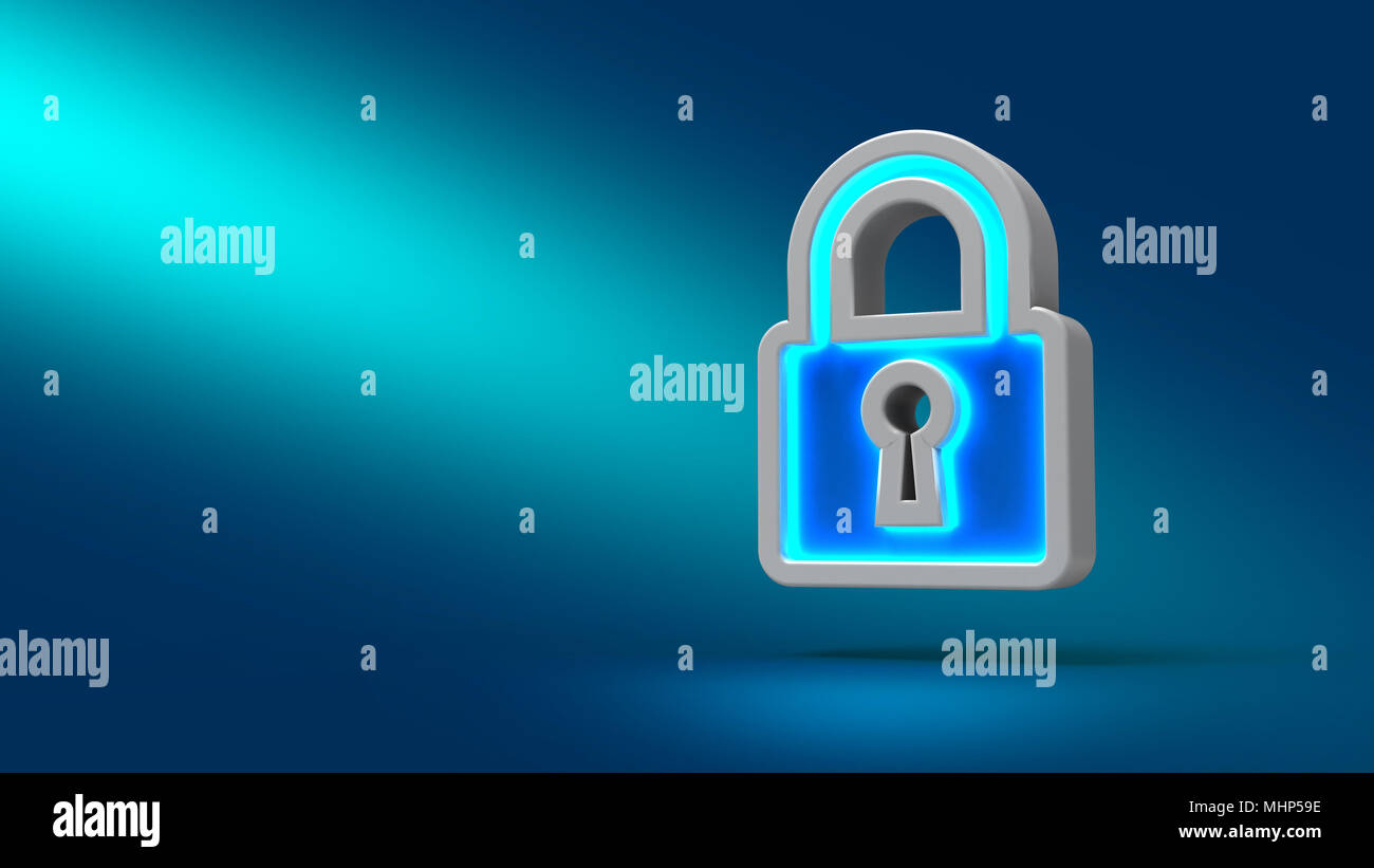 Lock on blue background. 3d illustration. Set for design presentations ...