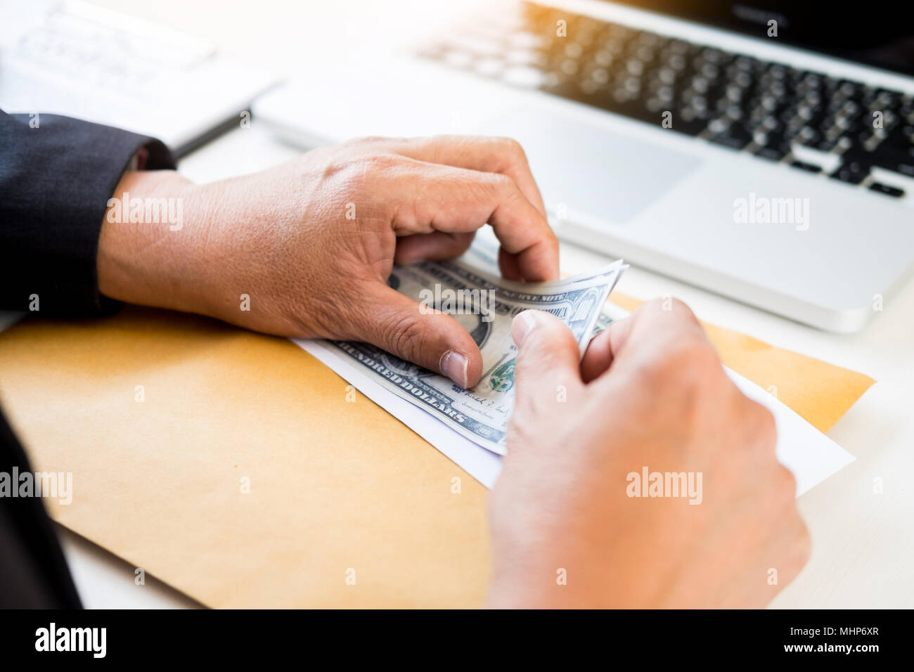 business man counting money at the table, accounting concept Stock ...
