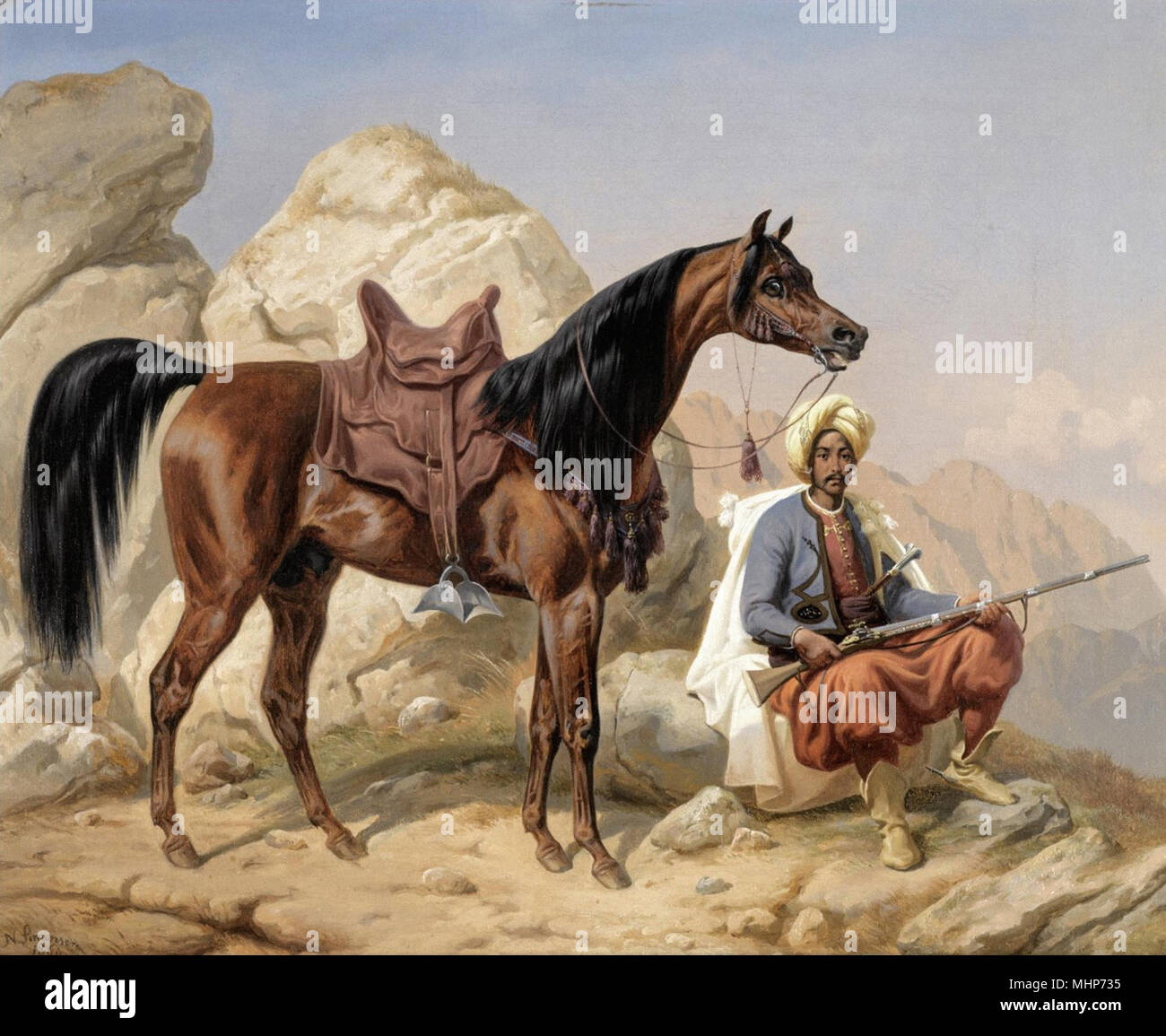 Simonsen Niels - Arab Warrior and His Steed Stock Photo - Alamy