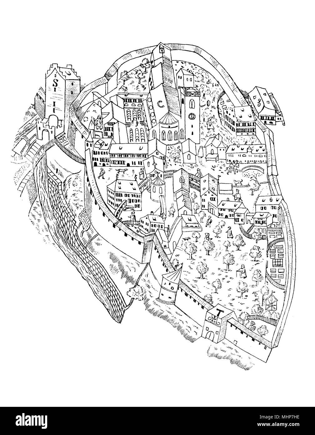 Plan of the Abbey of Saint Gall in Switzerland in year 1596, vintage ...