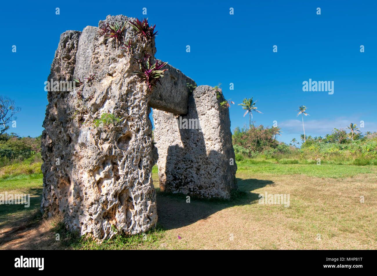 Tonga Polynesia paradise old coral dolmen Stock Photo - Alamy