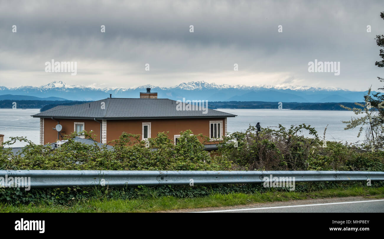 A view of the Olympic Mountains from West Seattle, Washington Stock ...