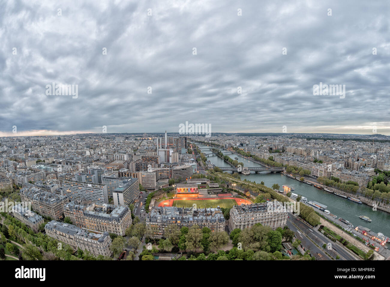 Paris aerial view landscape panorama from eiffel tower with stadium ...