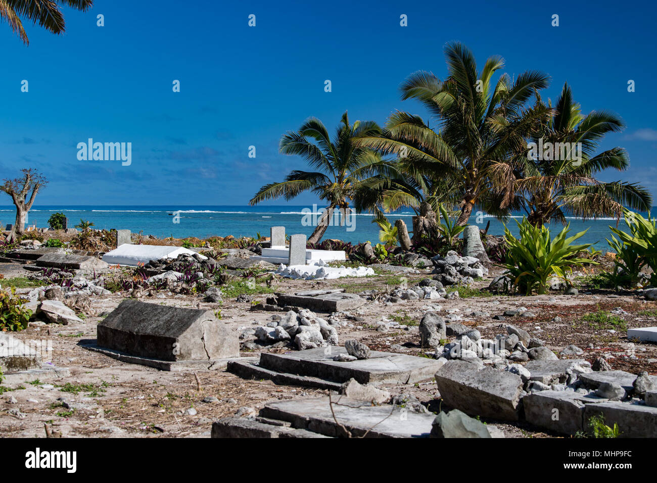 Cemetery on tropical coconut pacific ocean beach background Stock Photo ...