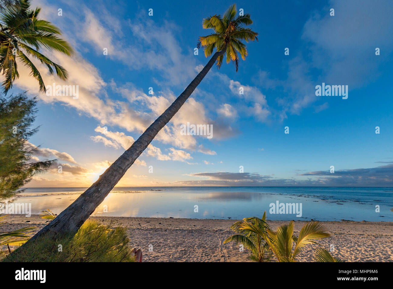 Aitutaki island Polynesia beach Wonderful red sunset in cook islands ...