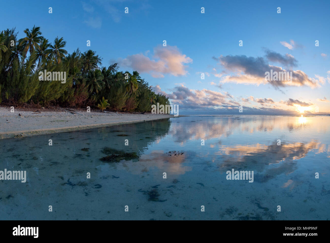Aitutaki island Polynesia beach Wonderful red sunset in cook islands ...