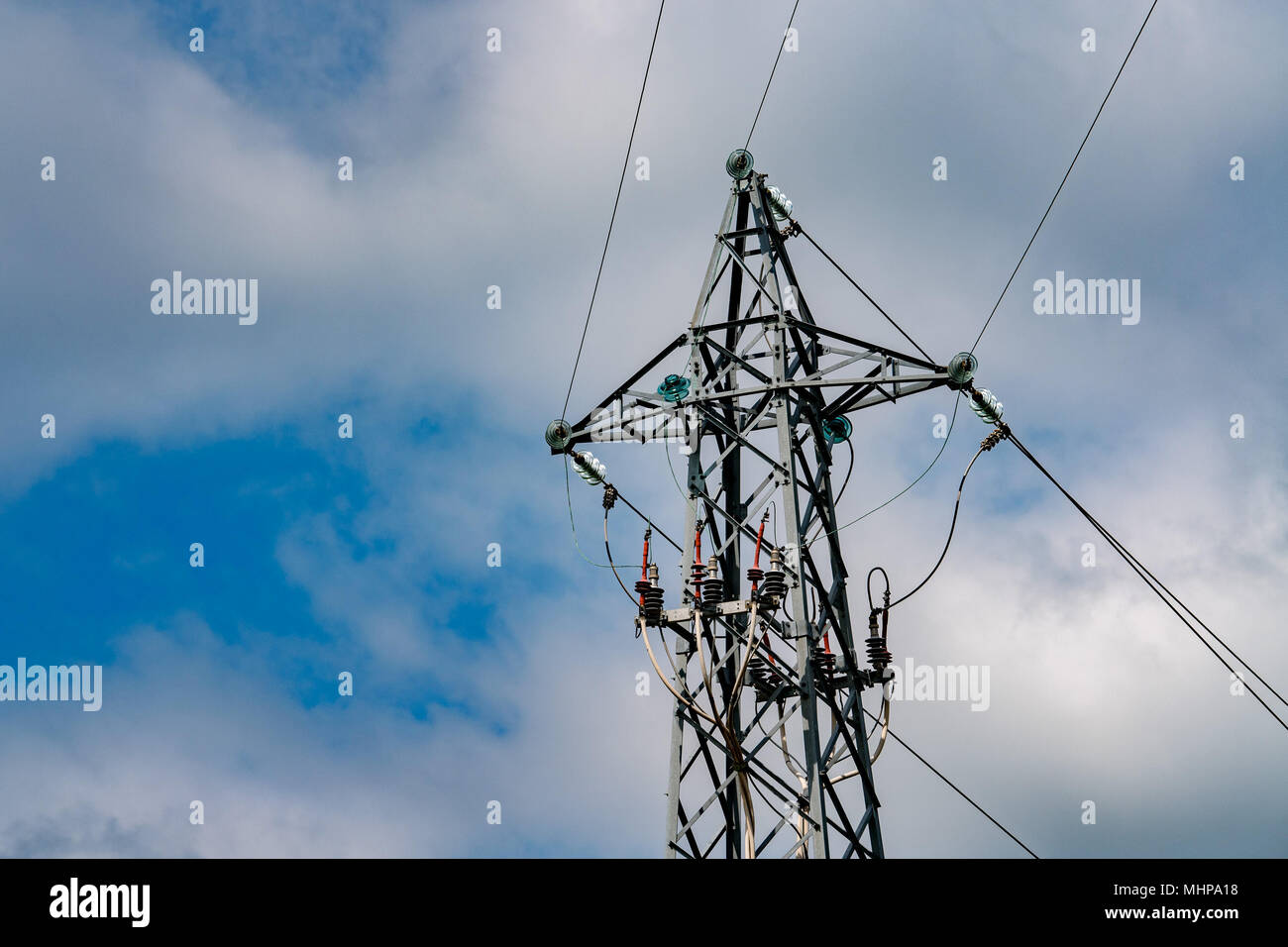 Electric Power Lines connector high voltage electicity cables Stock ...