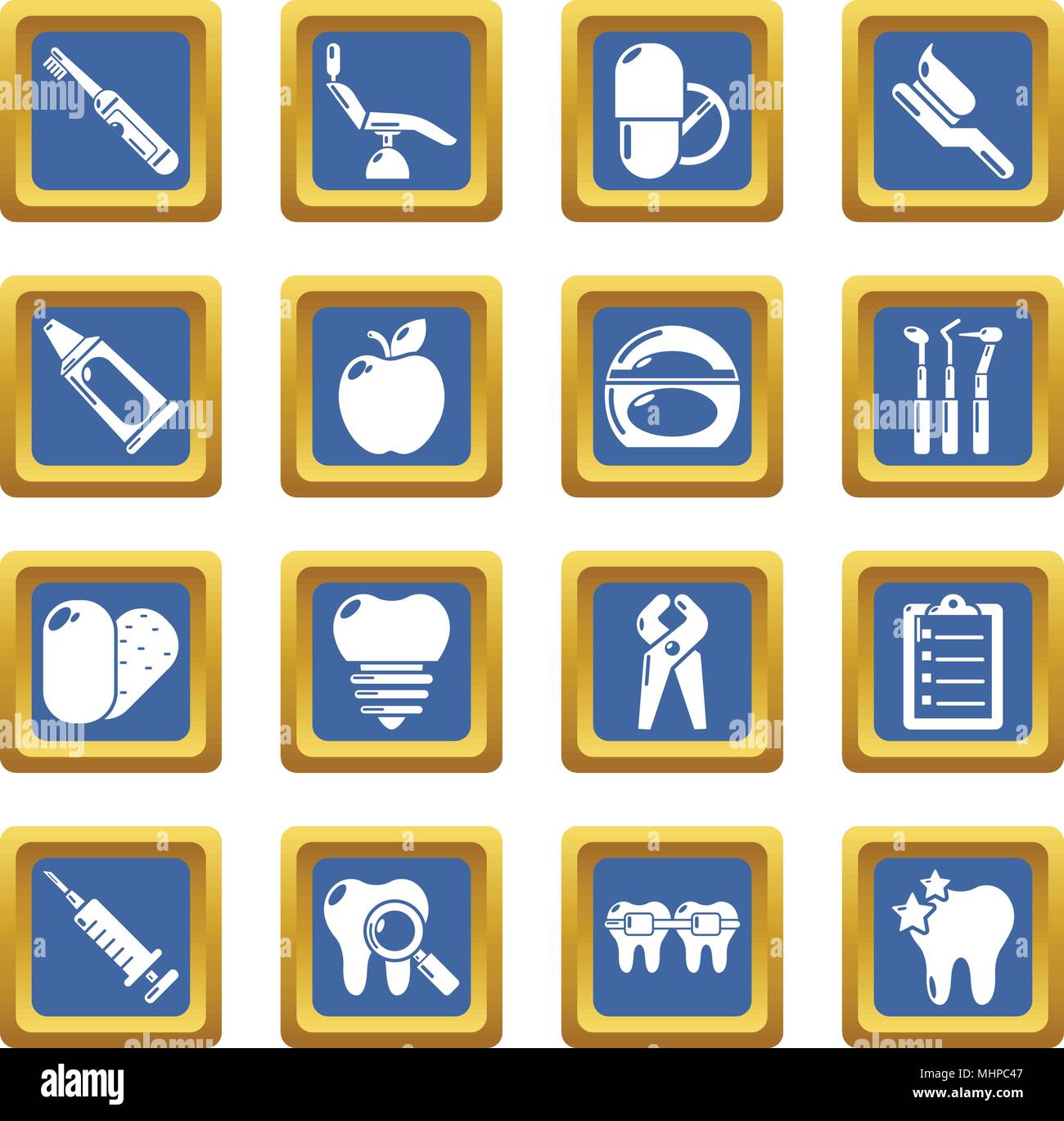 Stomatology dental icons set blue square vector Stock Vector Image ...