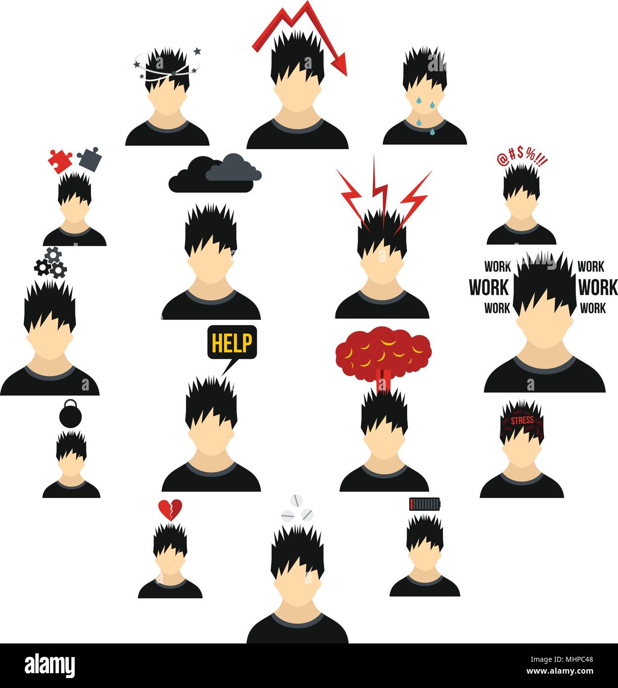 Stress icons set, flat style Stock Vector Image & Art - Alamy