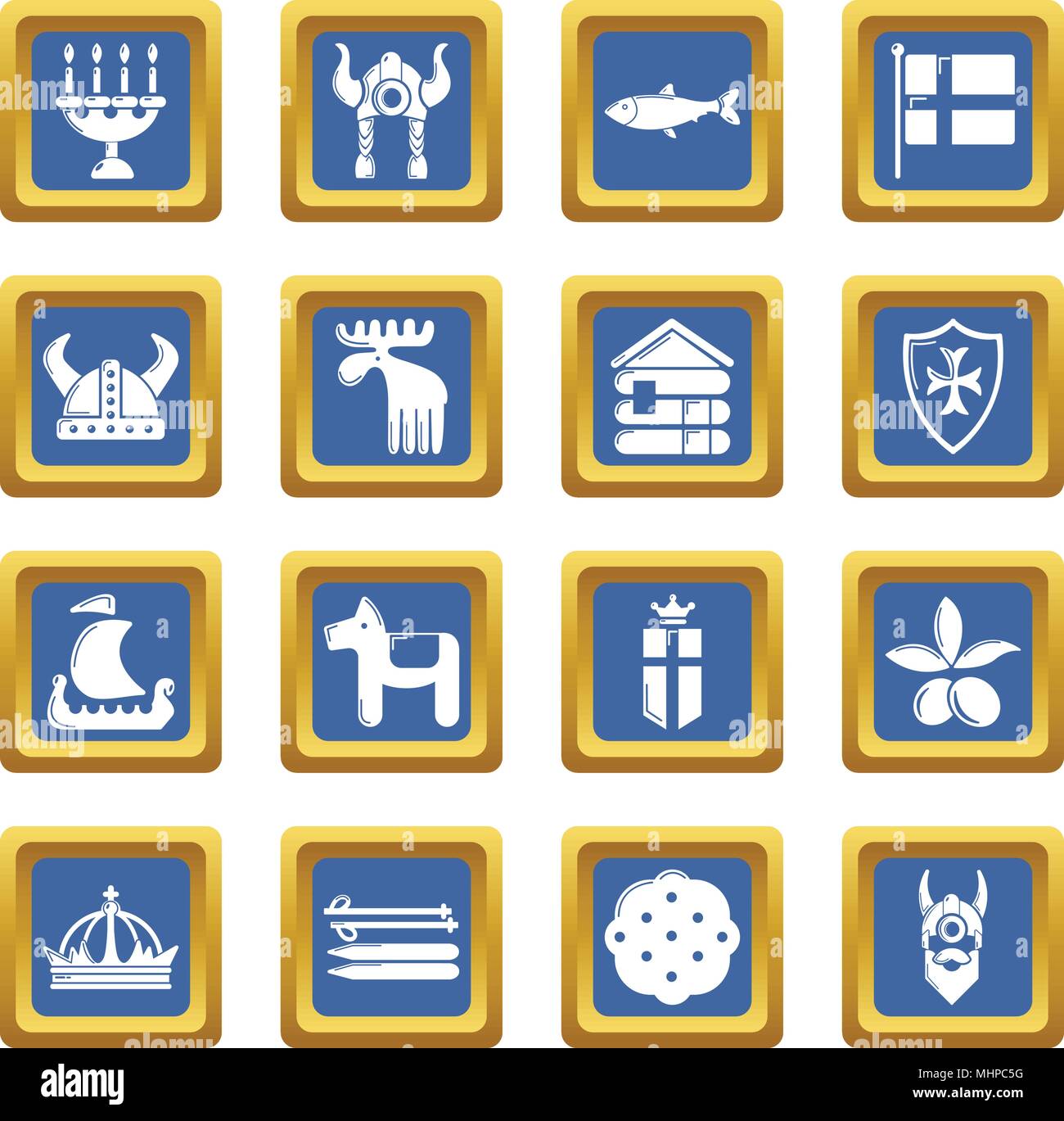 Sweden travel icons set blue square vector Stock Vector Image & Art - Alamy