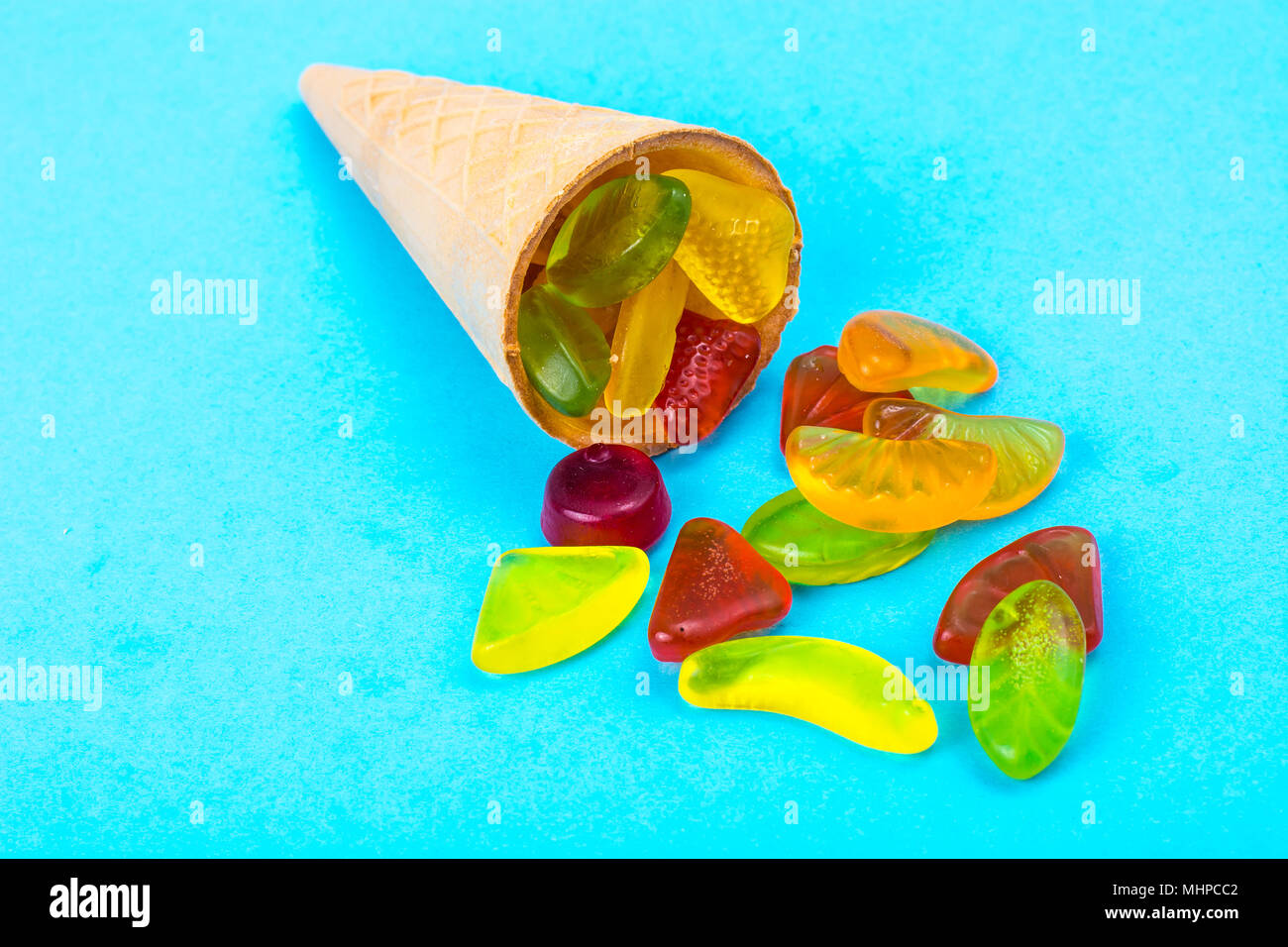 Fruit jelly and waffle horn. Studio Photo Stock Photo - Alamy