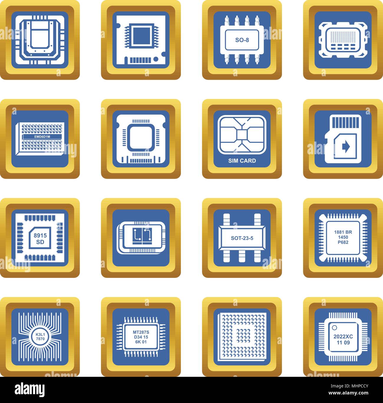Computer chips icons set blue square vector Stock Vector Image & Art ...