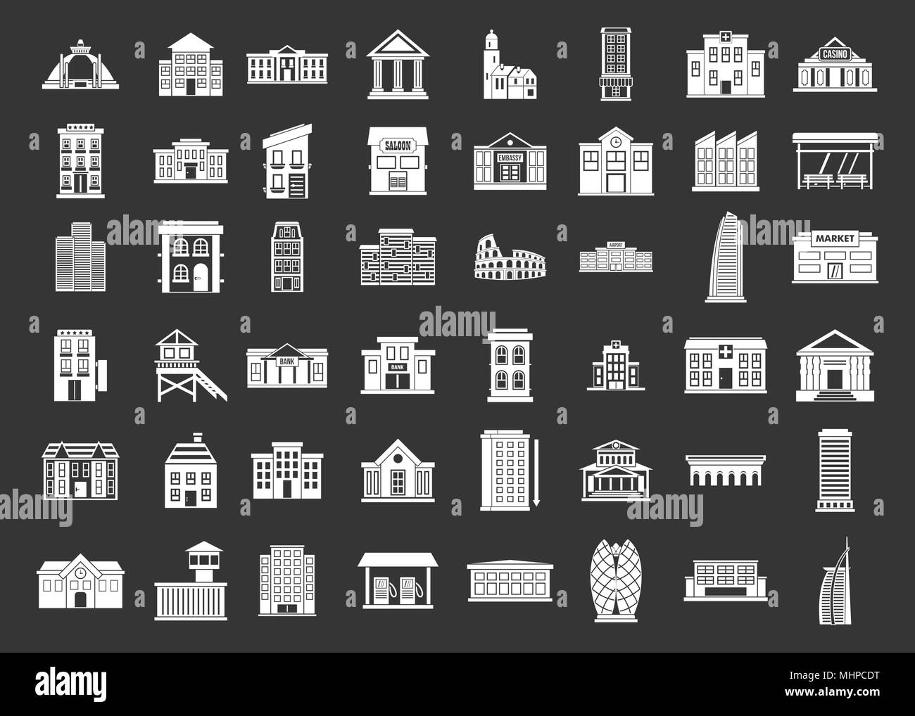 Building icon set grey vector Stock Vector Image & Art - Alamy