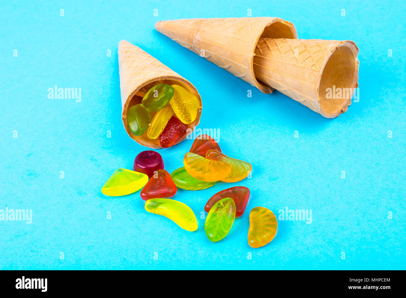 Fruit jelly and waffle horn. Studio Photo Stock Photo - Alamy
