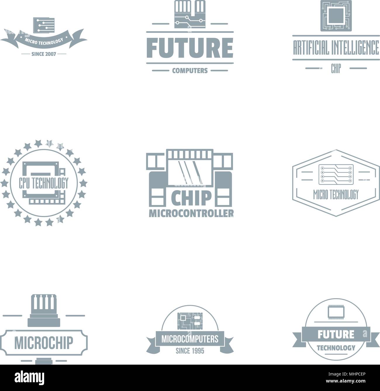 Microcircuit chip logo set, simple style Stock Vector Image & Art - Alamy