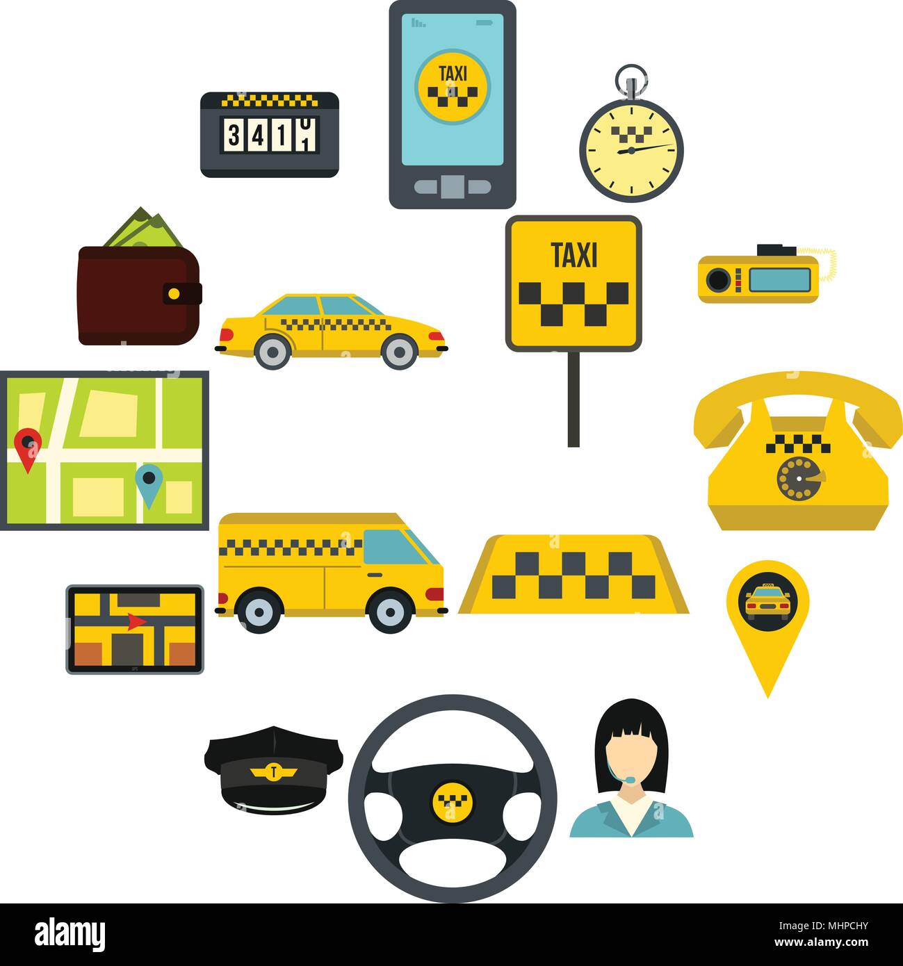 Taxi icons set, flat style Stock Vector Image & Art - Alamy