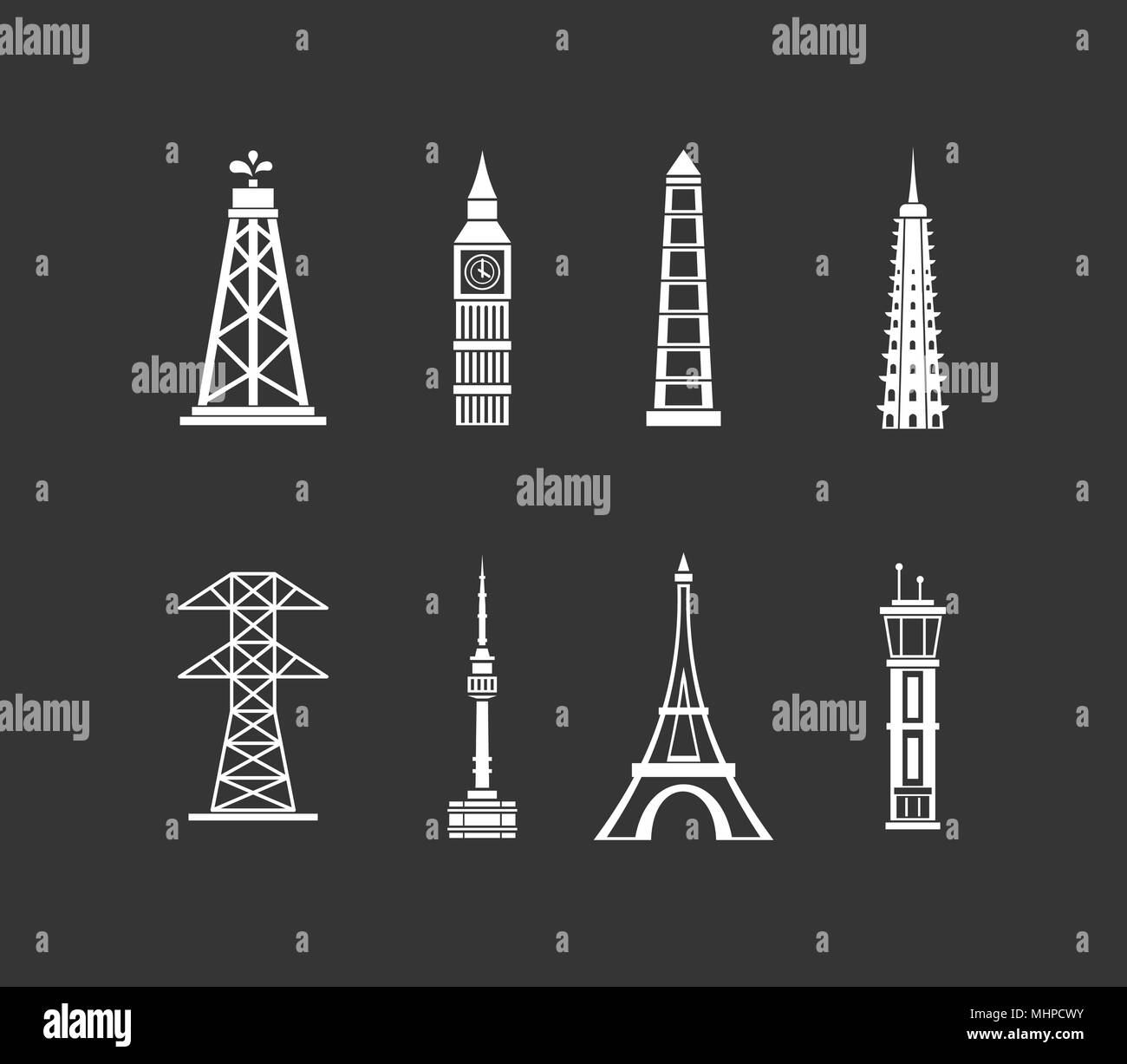 Tower icon set grey vector Stock Vector Image & Art - Alamy