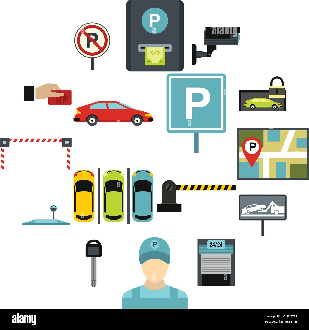 Car parking icons set, flat style Stock Vector Image & Art - Alamy