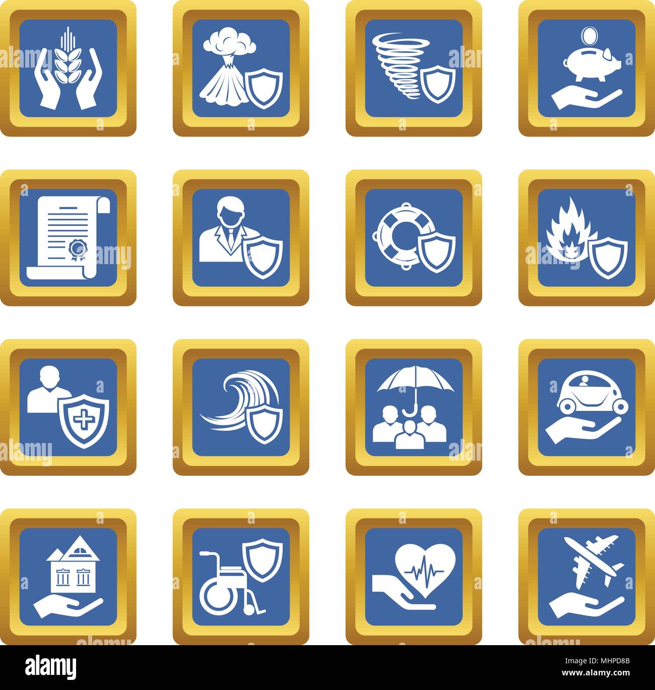 Insurance icons set blue square vector Stock Vector Image & Art - Alamy