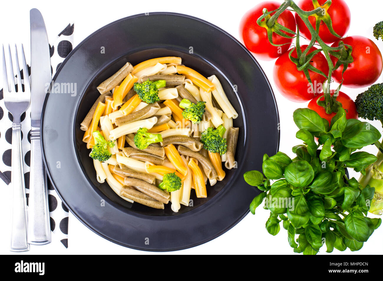 Boiled macaroni with fresh vegetables. Studio Photo Stock Photo - Alamy