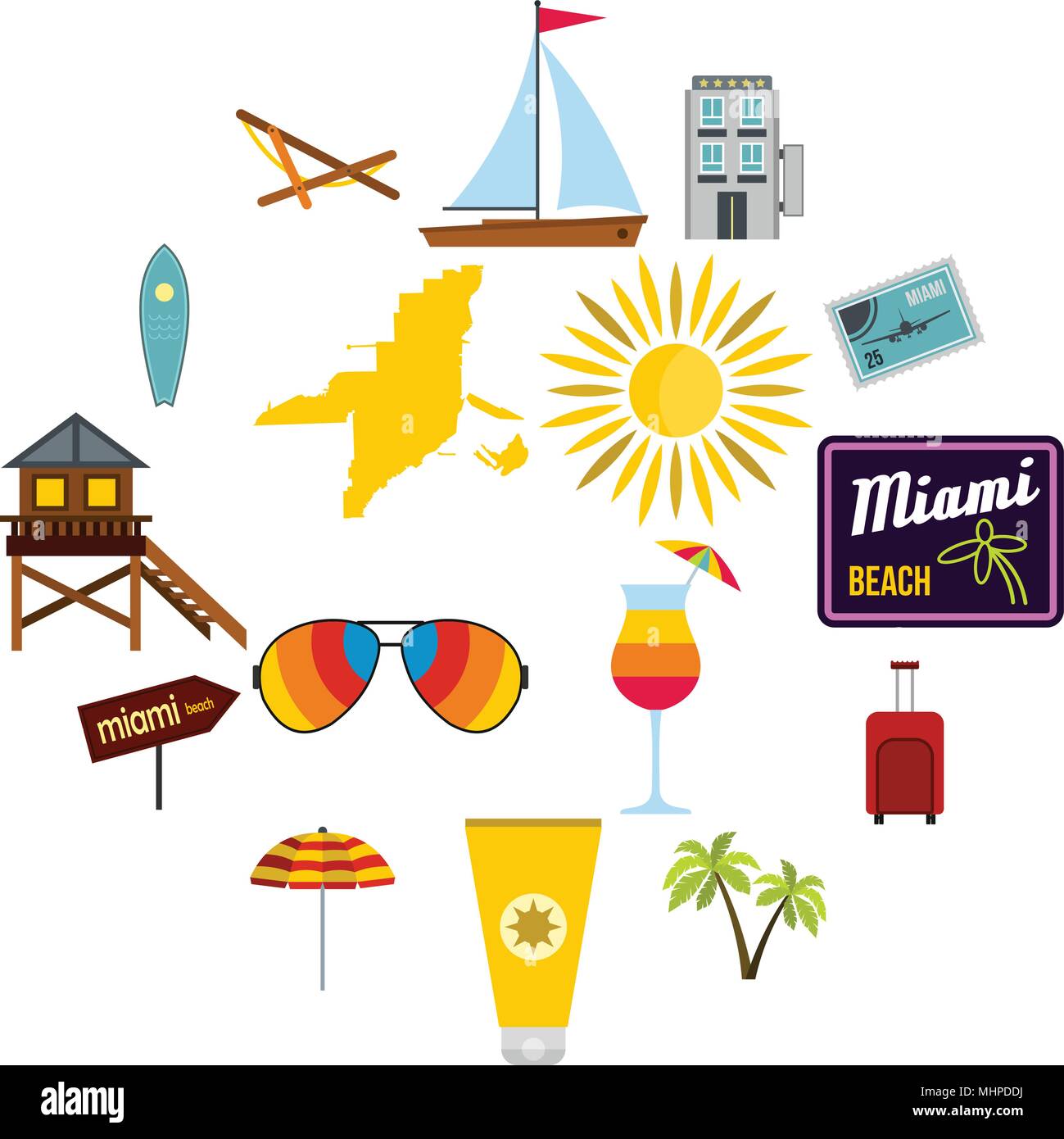 Miami icons set, flat style Stock Vector Image & Art - Alamy