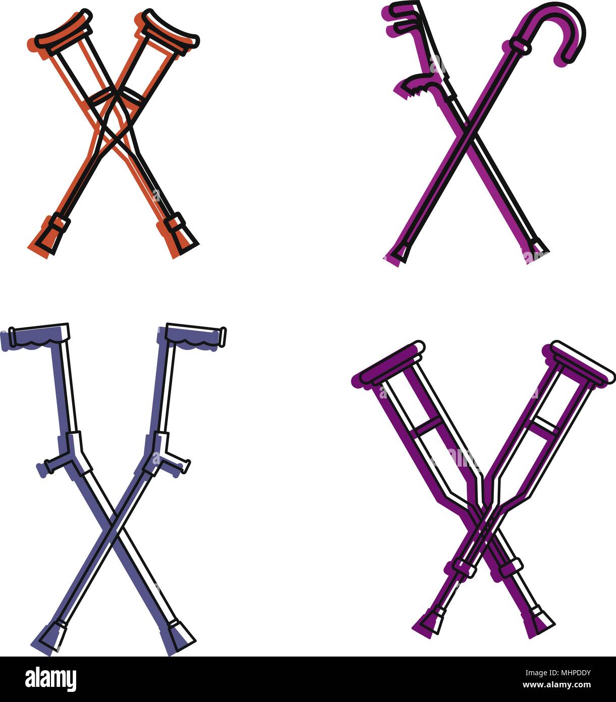 Crutches icon set, color outline style Stock Vector Image & Art - Alamy