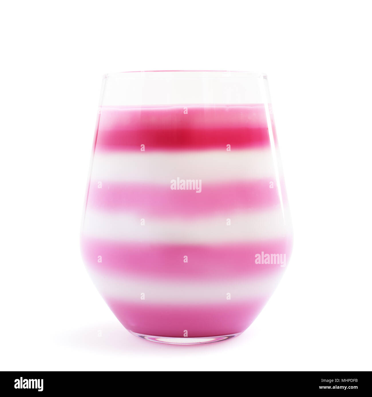 Beautiful pink striped jello dessert in glass isolated on white ...