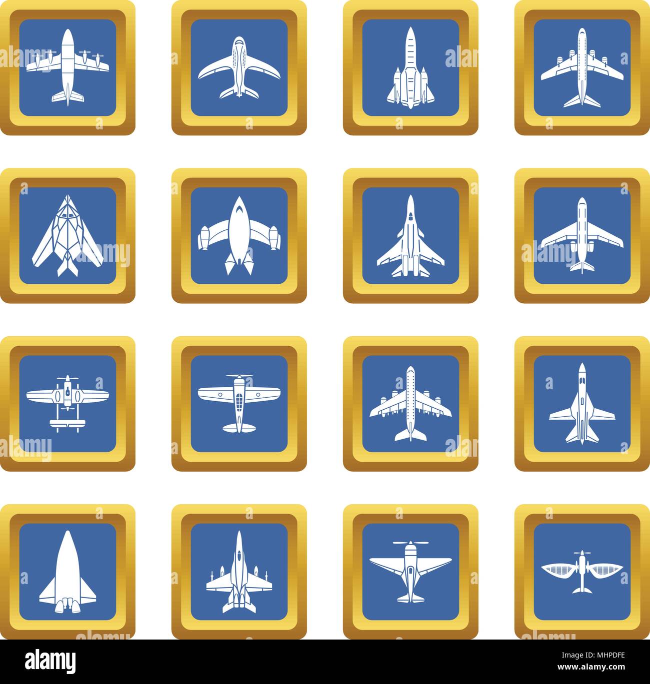 Airplane top view icons set blue square vector Stock Vector Image & Art ...