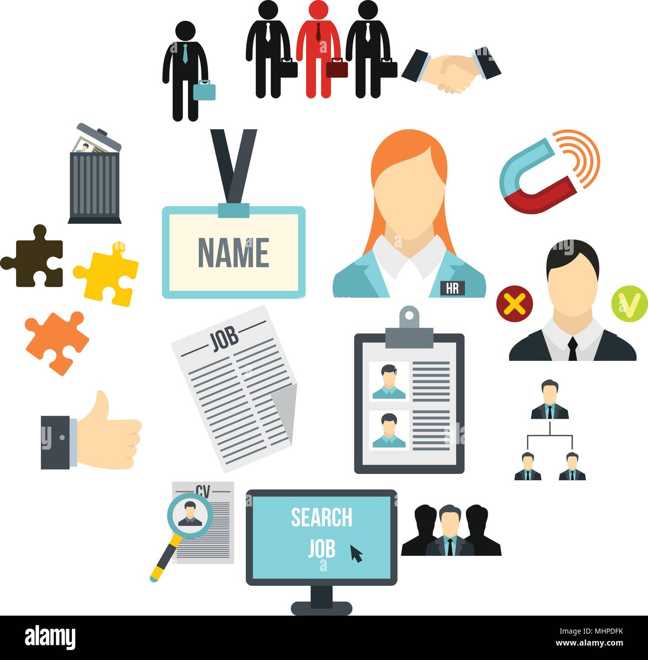 Human resource management icons set, flat style Stock Vector Image ...