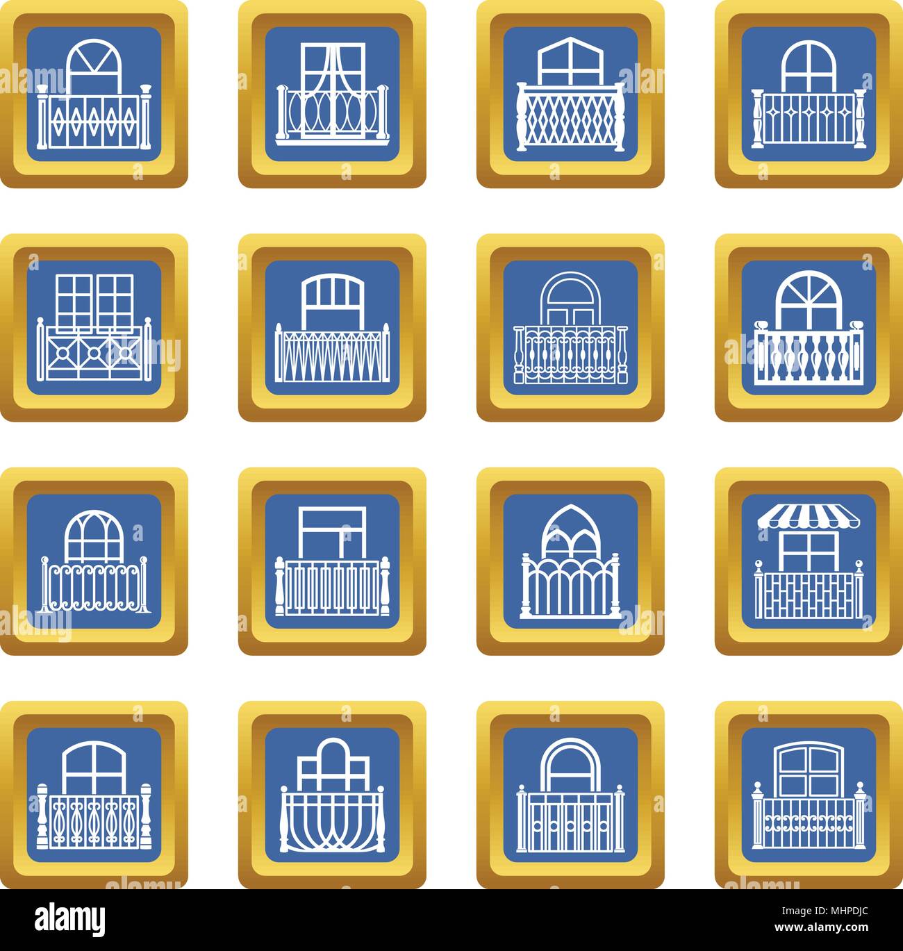 Balcony window icons set blue square vector Stock Vector Image & Art ...