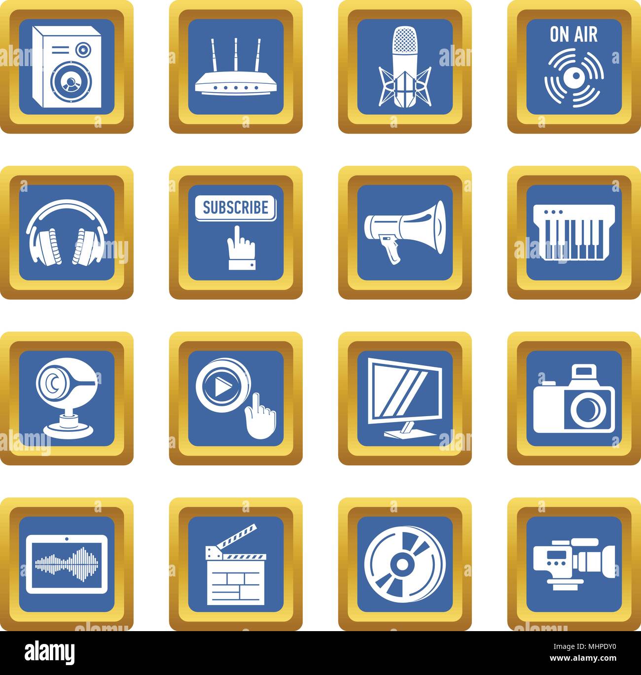 Multimedia internet icons set blue square vector Stock Vector Image ...