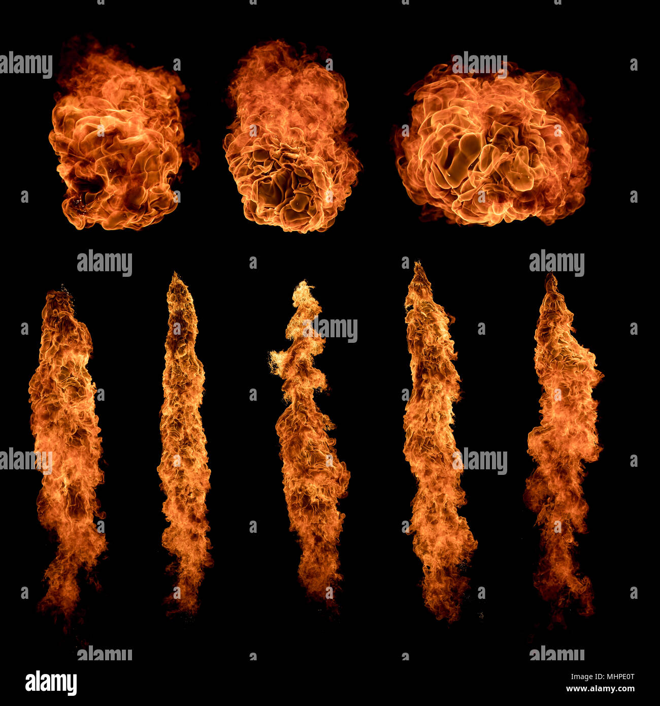 Fire balls textures collection isolated on black background. Very high ...