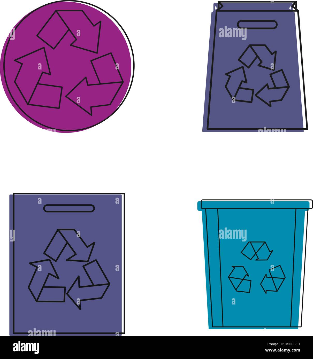 Recycle object icon set, color outline style Stock Vector Image & Art ...