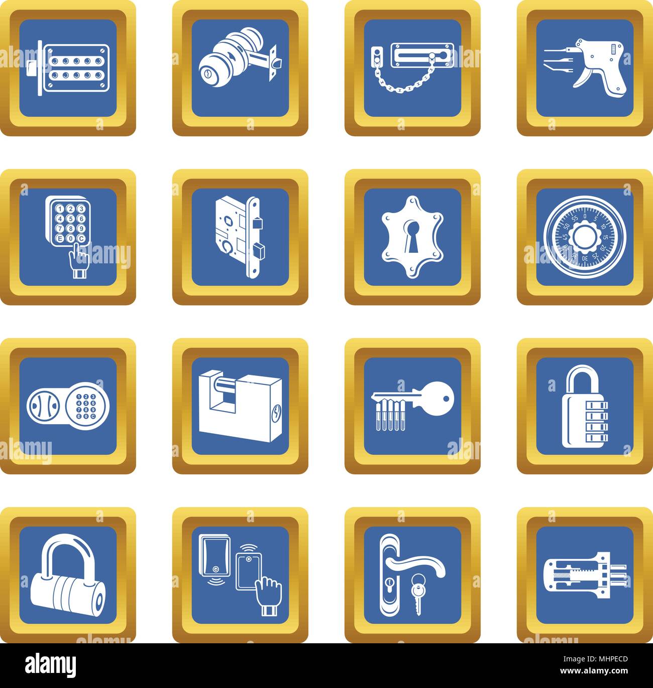 Lock door types icons set blue square vector Stock Vector Image & Art ...