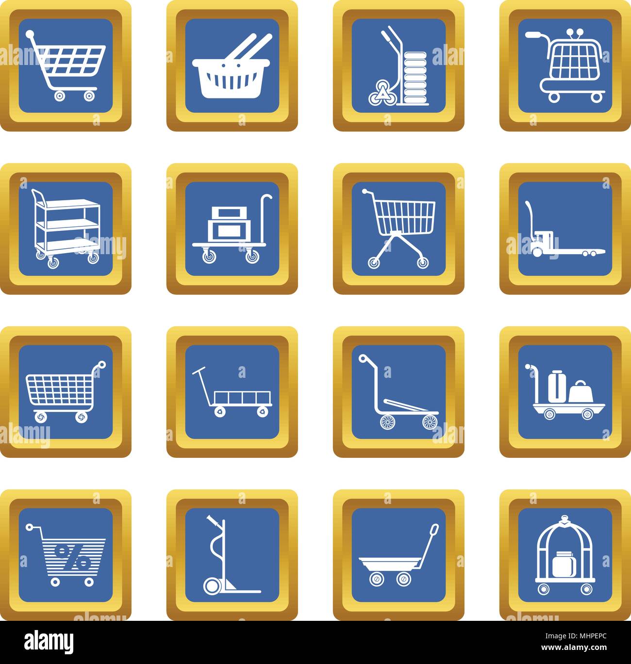 Cart types icons set blue square vector Stock Vector Image & Art - Alamy