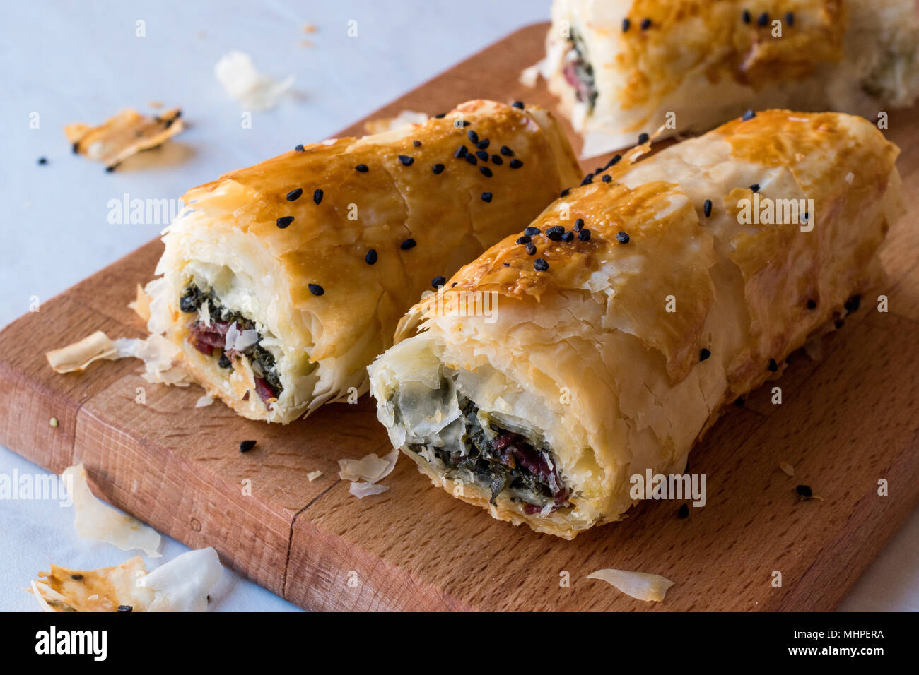 Turkish Borek with Spinach and Pastrami or Pastirma. Traditional Food ...