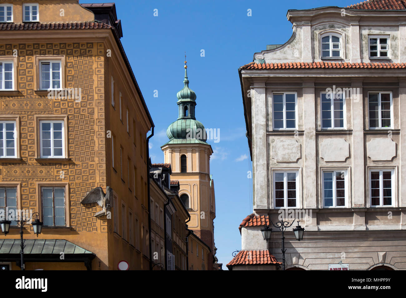WARSAW, POLAND - APRIL 28, 2018: Late-Renaissance style burgher houses ...