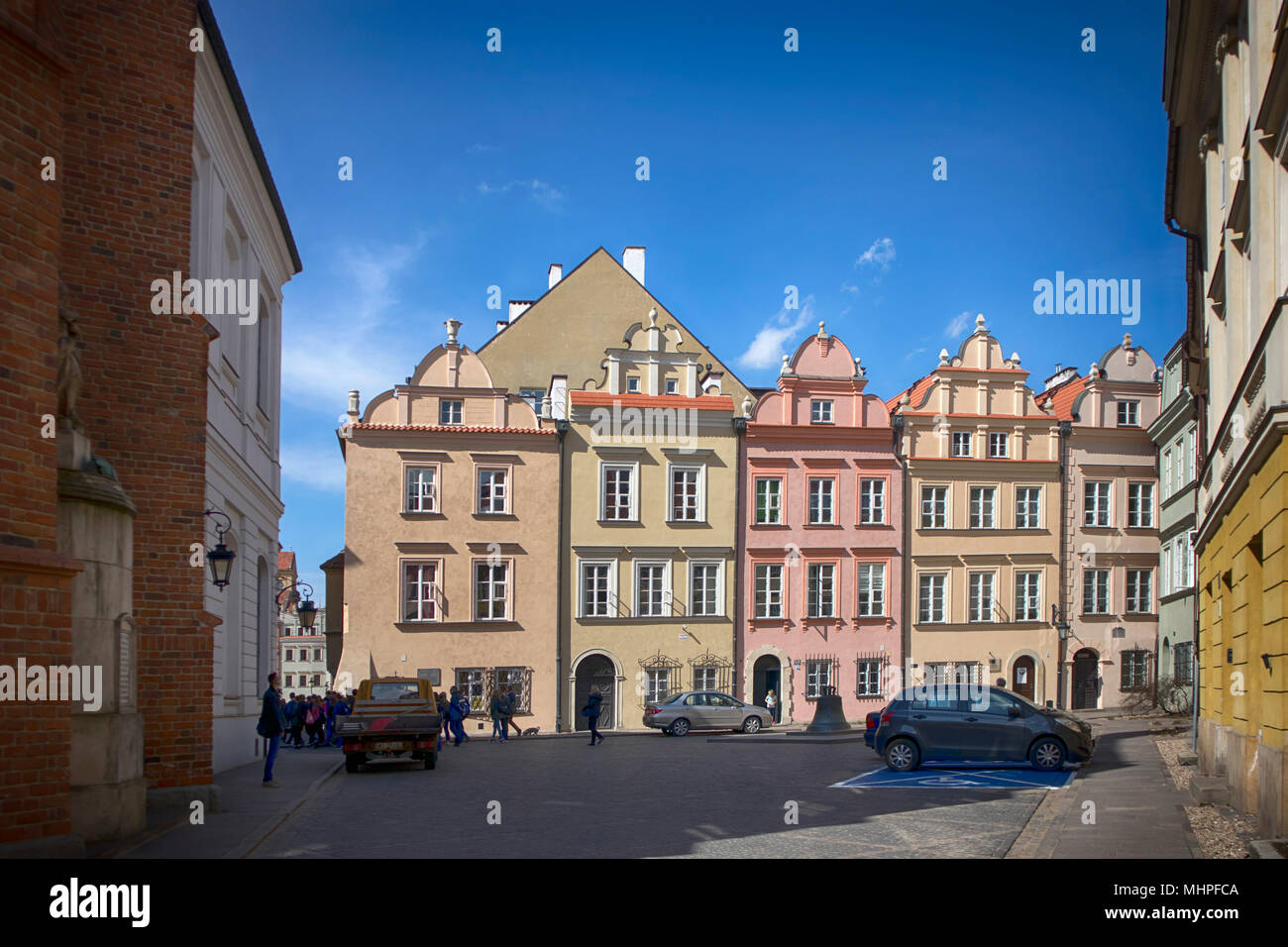 WARSAW, POLAND - APRIL 28, 2018: Late-Renaissance style burgher houses ...
