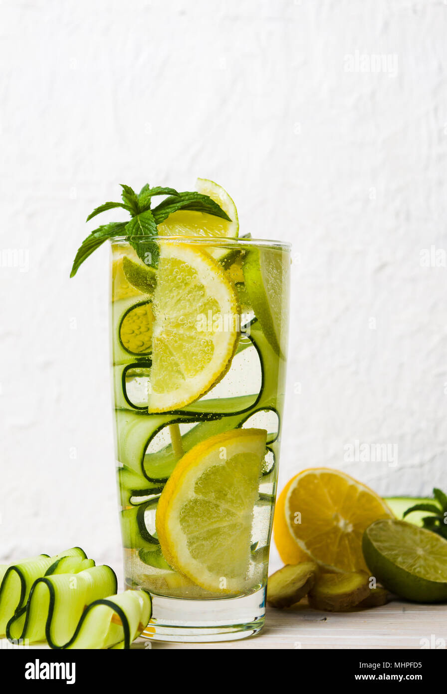 Water with cucumber mint and lemon, healthy diet drink Stock Photo - Alamy