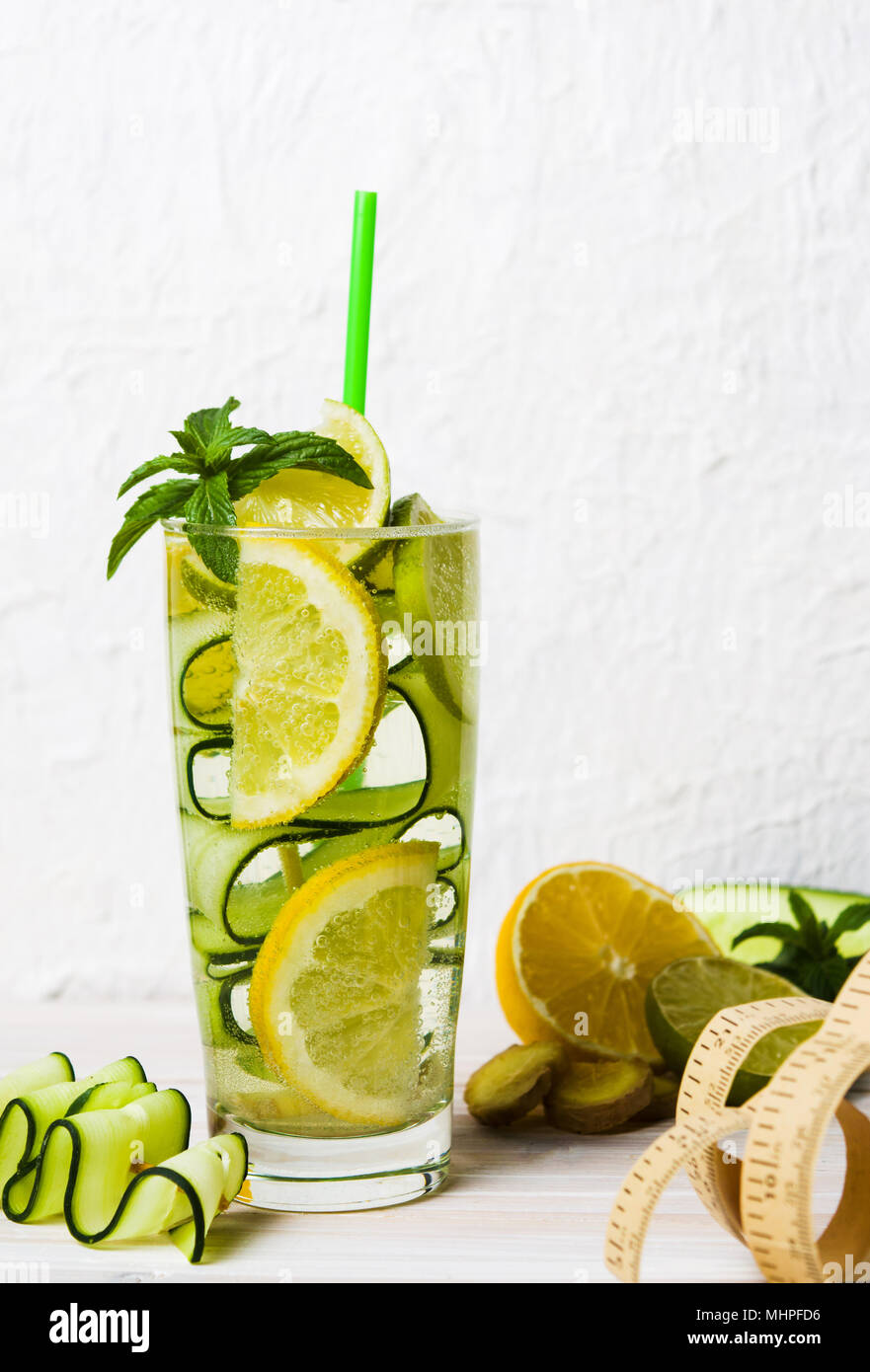 Water with cucumber mint and lemon, healthy diet drink Stock Photo - Alamy