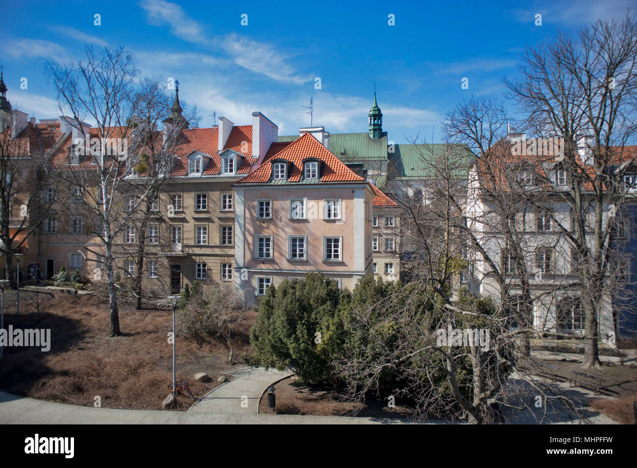 WARSAW, POLAND - APRIL 28, 2018: Late-Renaissance style burgher houses ...