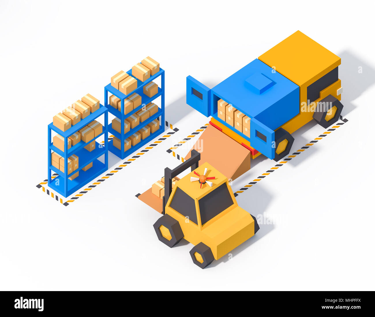 store warehouse loading dock using forklift 3d illustration low poly ...