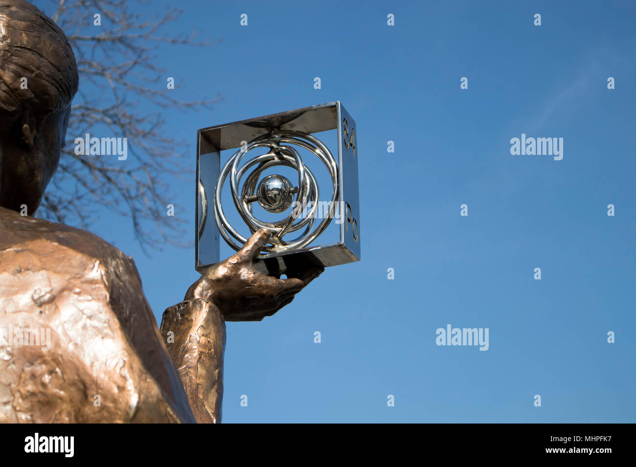 WARSAW, POLAND - APRIL 28, 2018: Monument of Polish physicist and ...