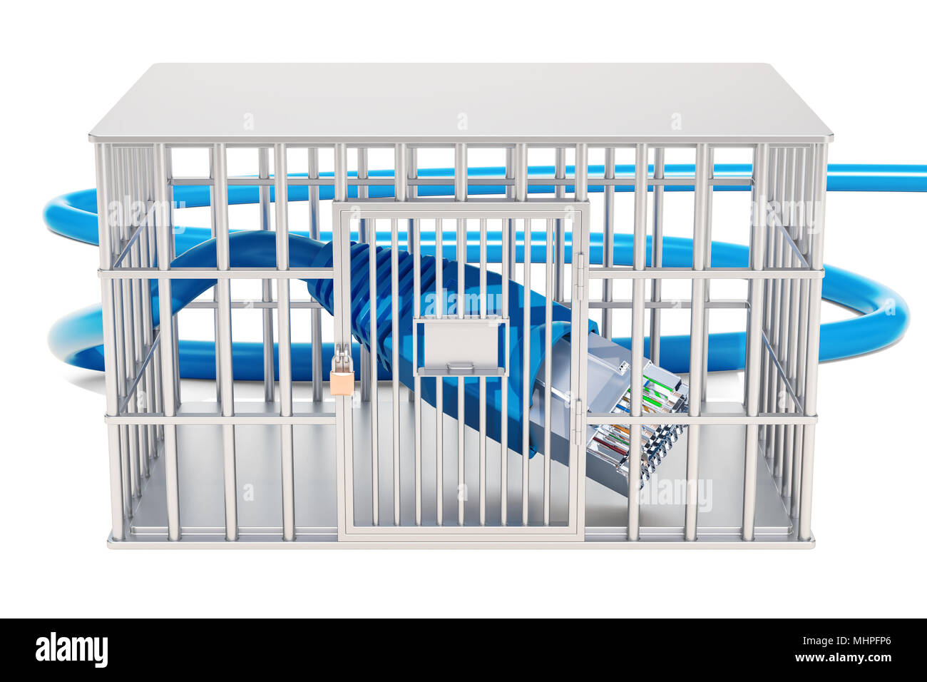 Network computer cable lan inside cage, prison cell. 3D rendering Stock ...