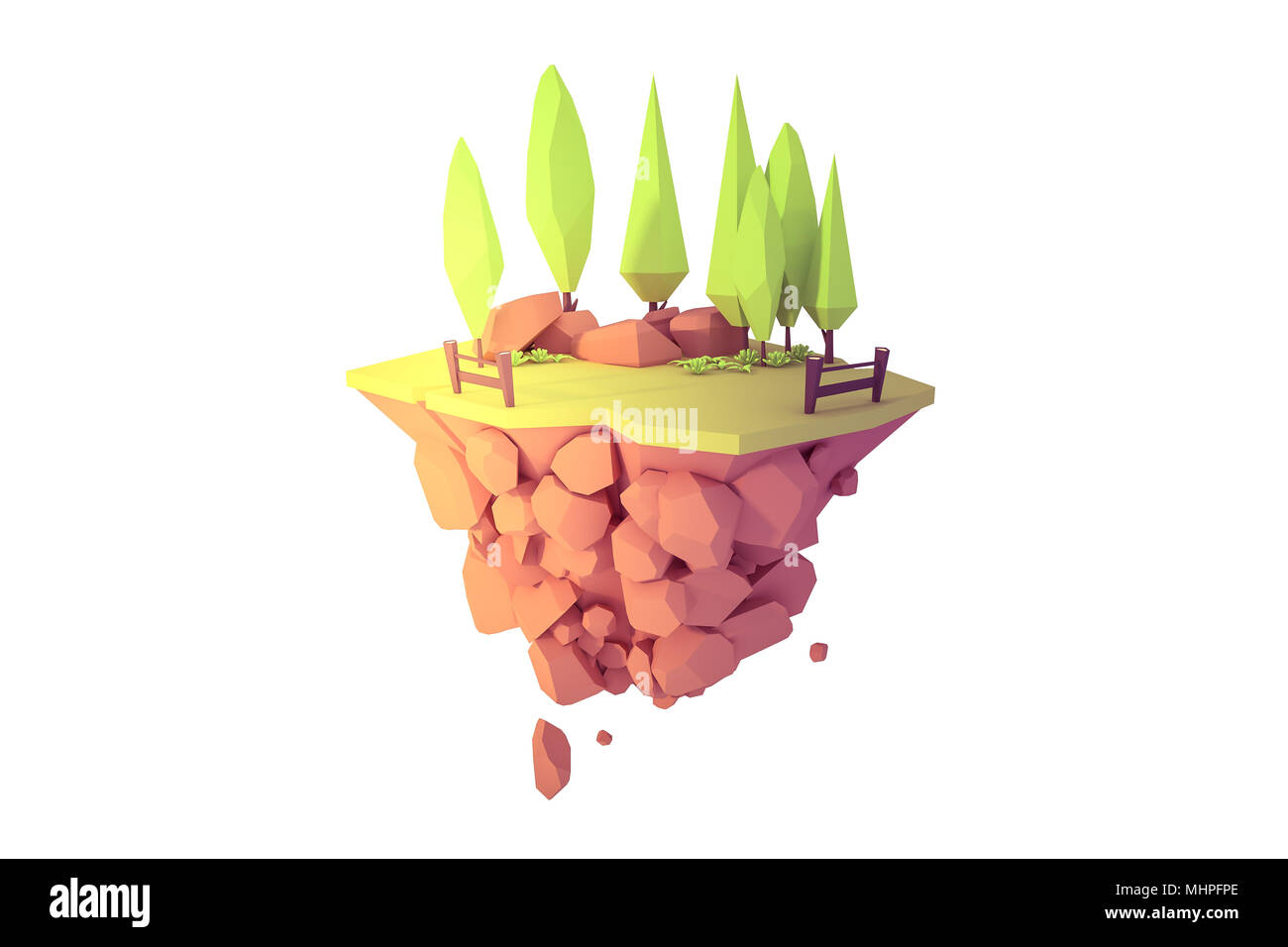 floating island isolated landscape 3d low poly art illustration Stock ...
