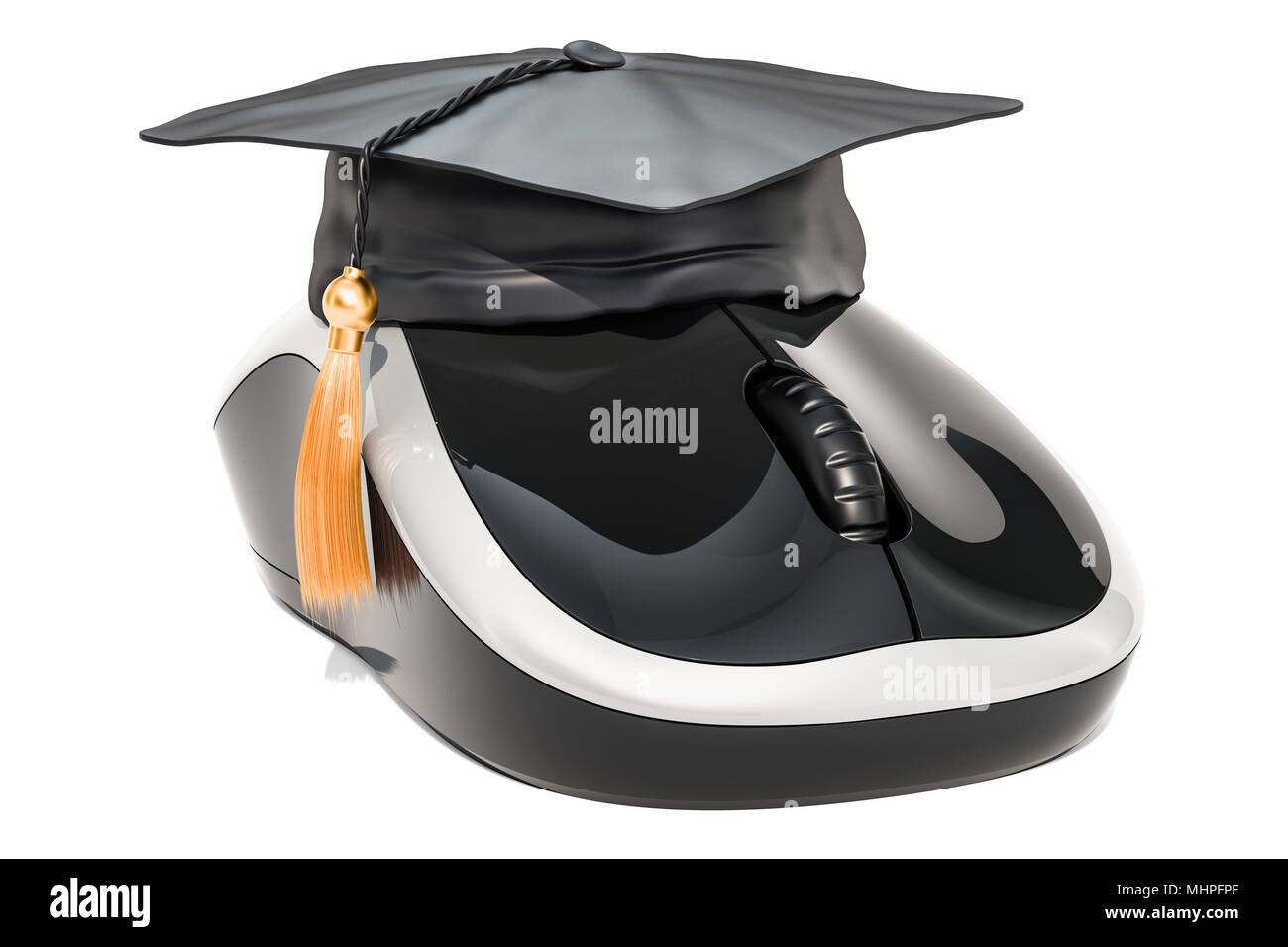 Online education concept, computer mouse with graduation cap. 3D ...