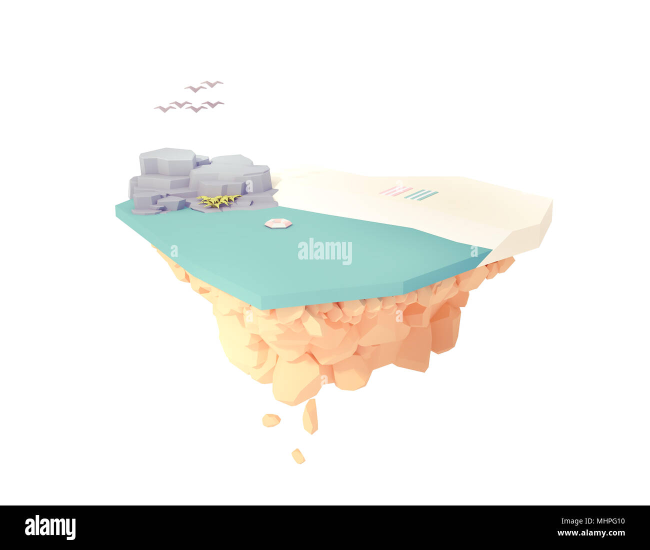 isolated desert private white sand beach on floating island summer ...