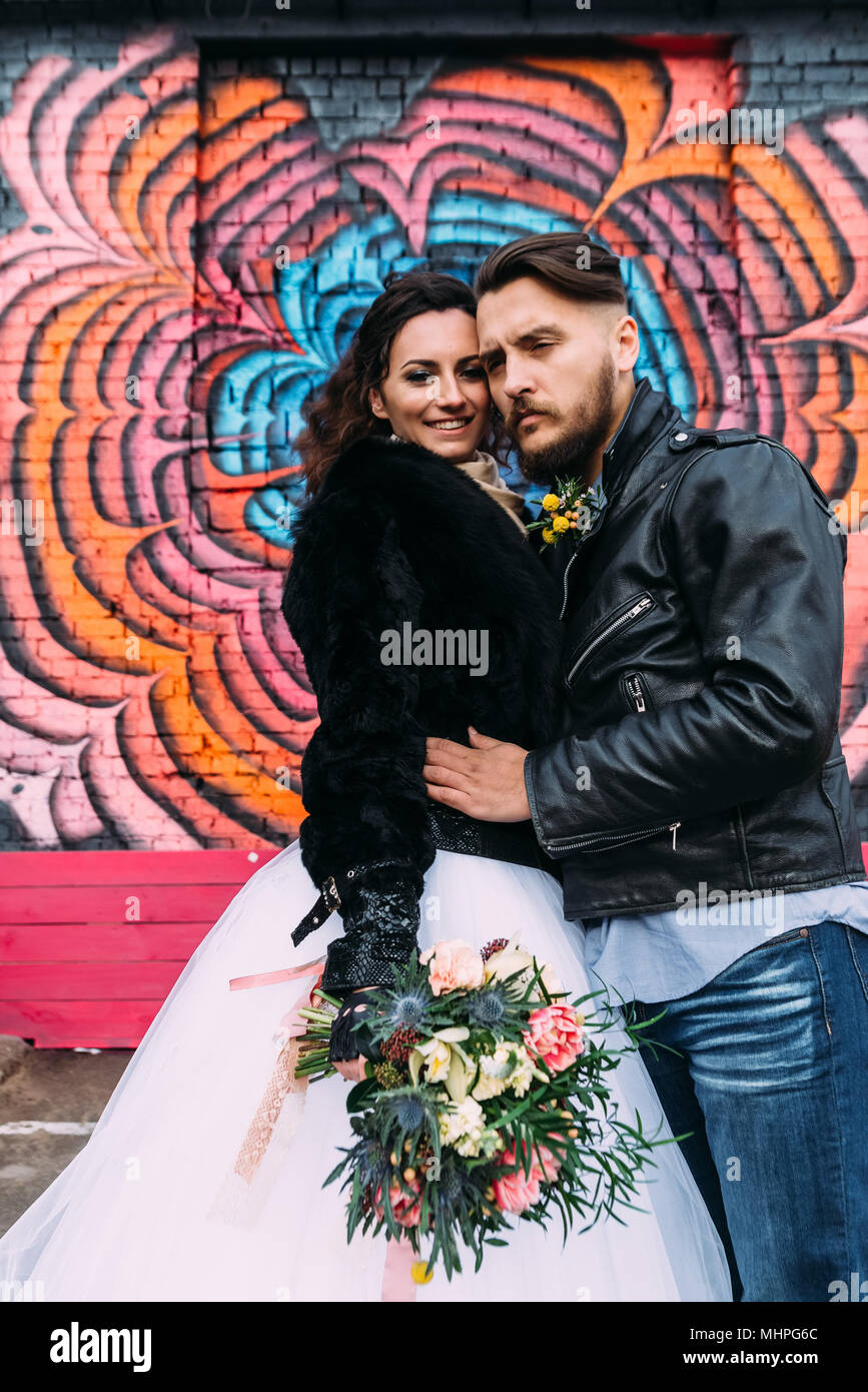 Wedding in the style of rock. Rocker or Biker wedding Stock Photo - Alamy