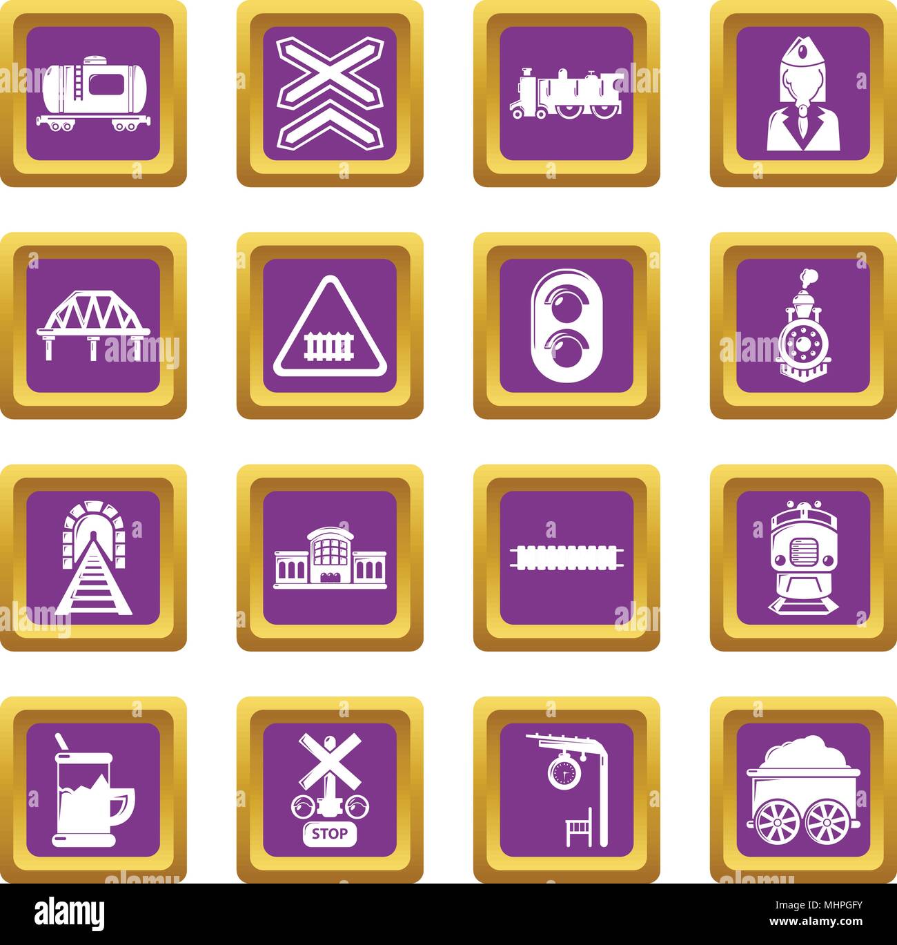 Train railroad icons set purple square vector Stock Vector Image & Art ...